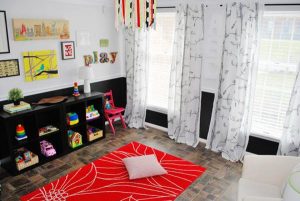 Bright Kids Playroom Ideas and Black White Red Color Combination